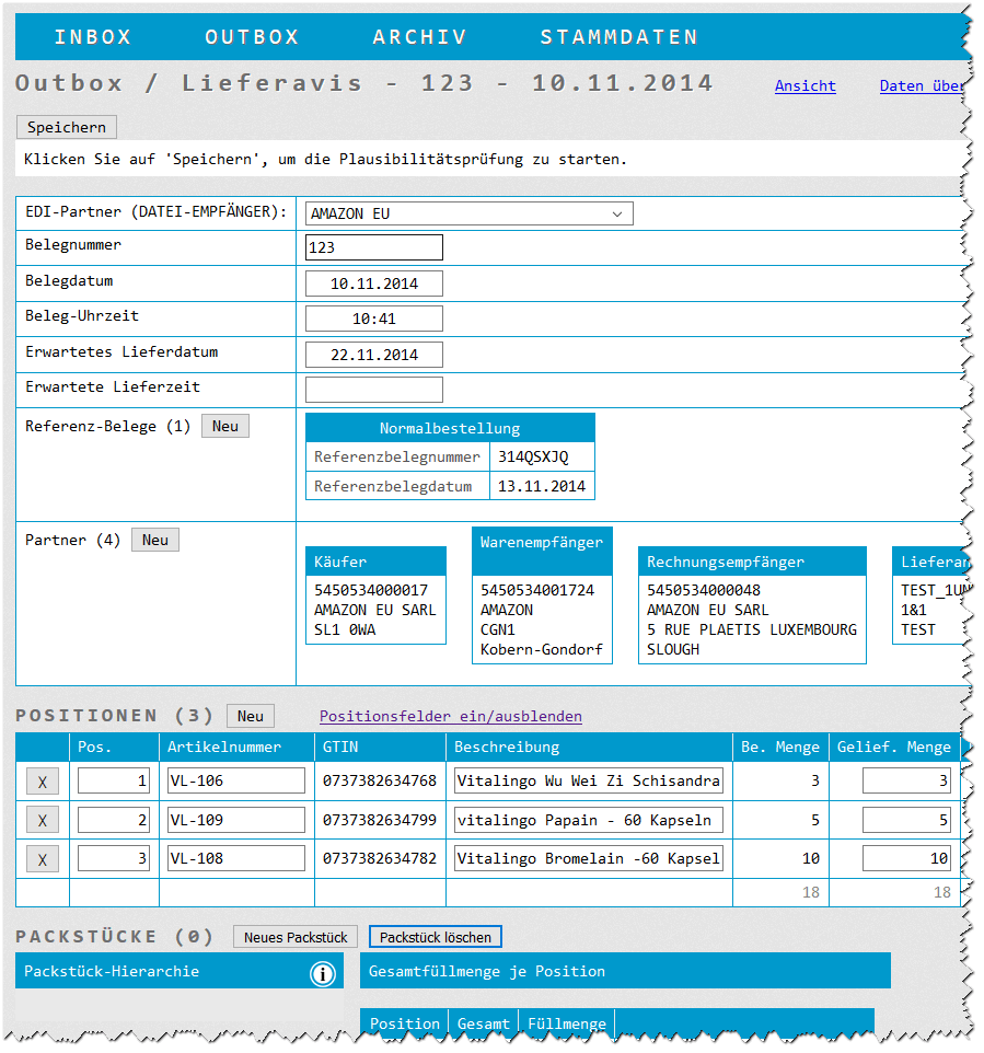 WebEDIFACT - Lieferavis-Tutorial